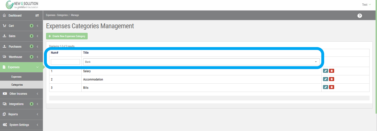 Expenses Category - New G Solution