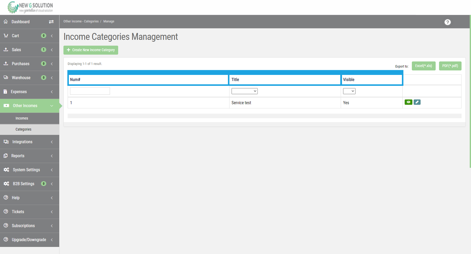 Incomes Category - New G Solution