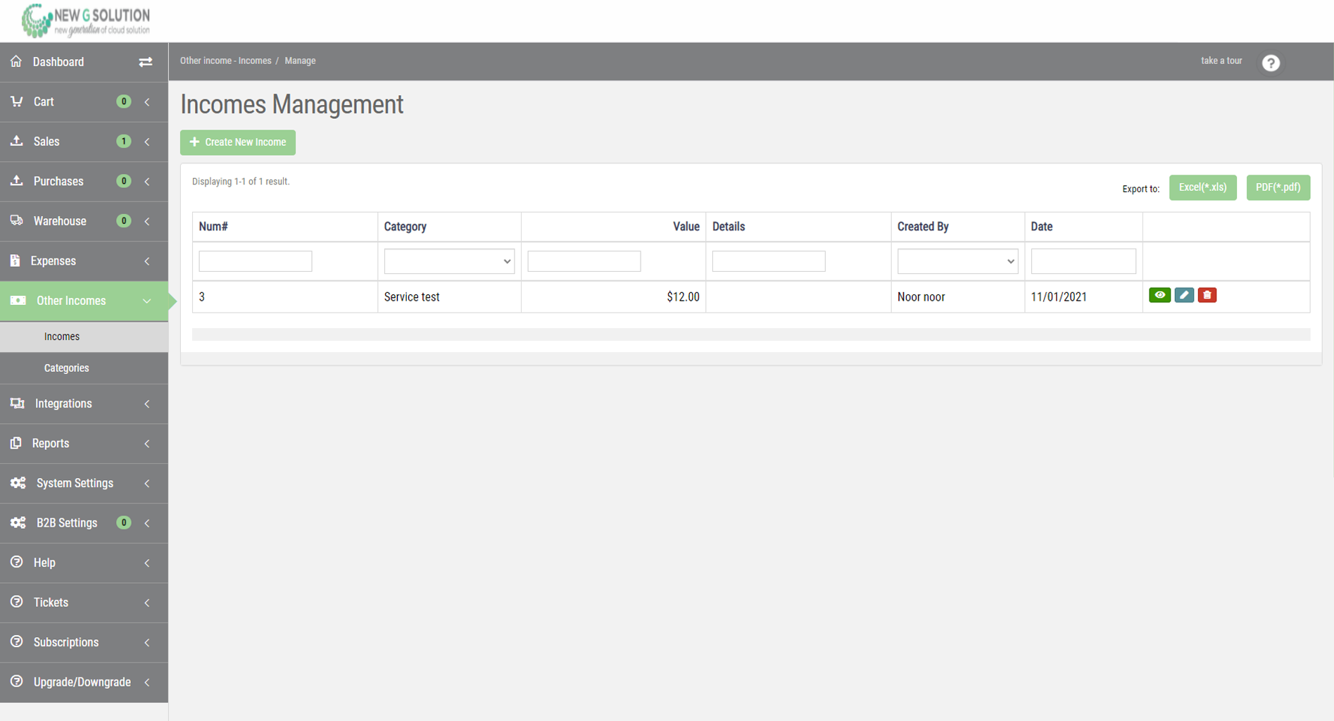 How to Create a New Income? (Incomes) - New G Solution