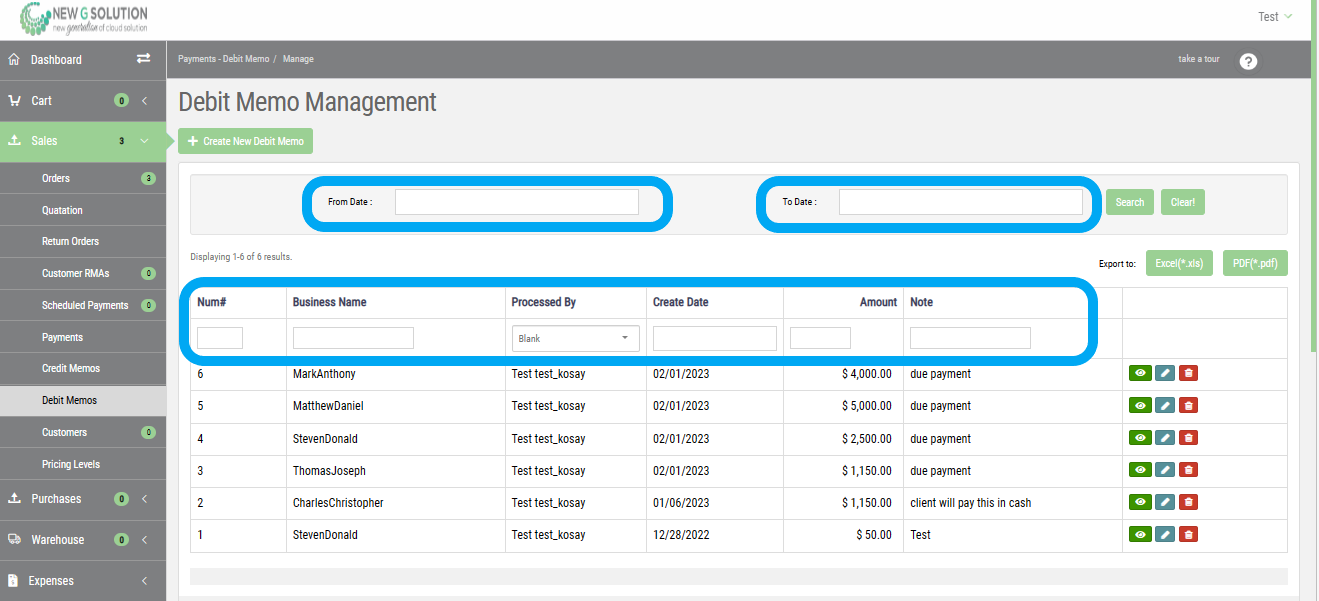 Customer Debit Memos - New G Solution