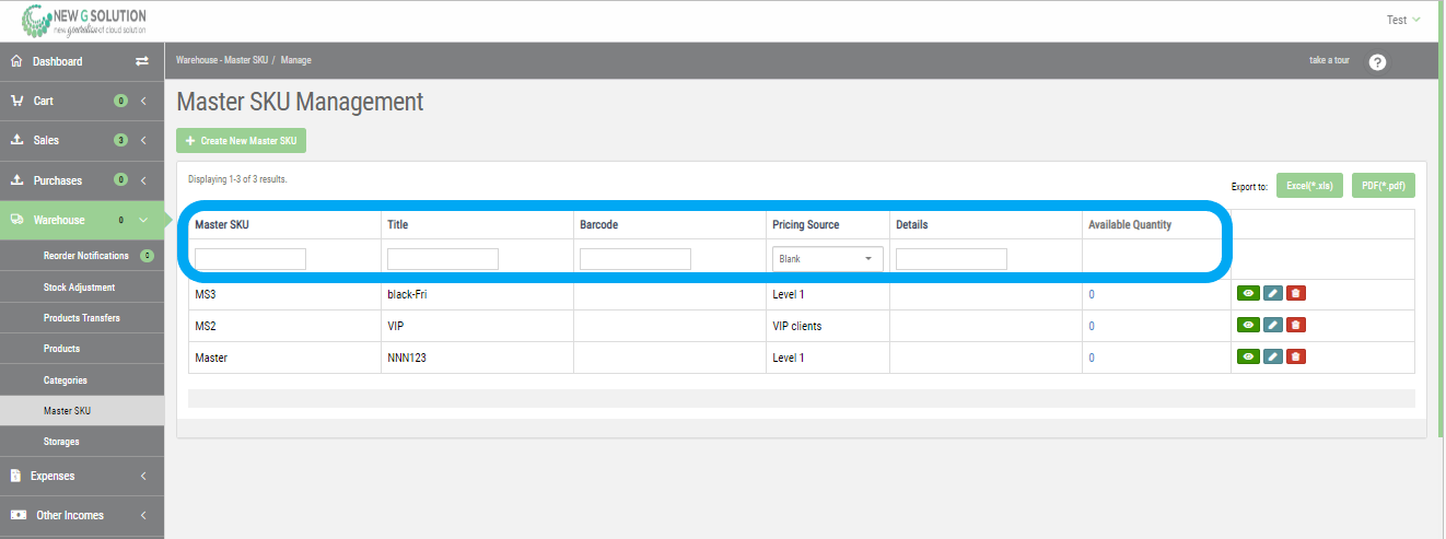 Master SKU - New G Solution