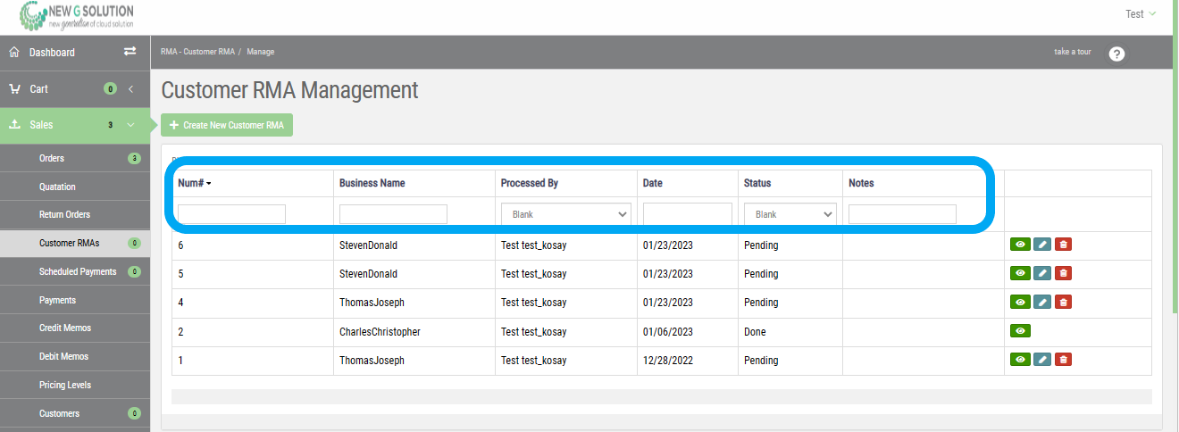 Customer RMAs - New G Solution