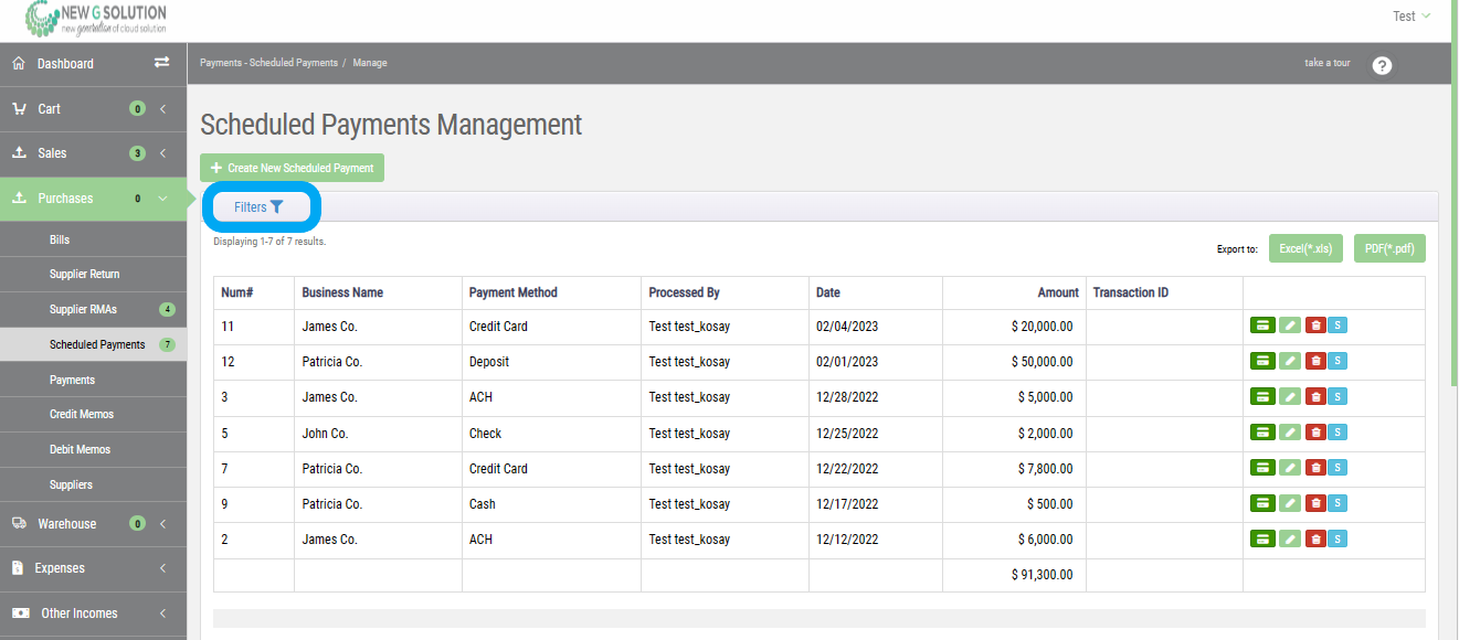 Scheduled Payments - New G Solution