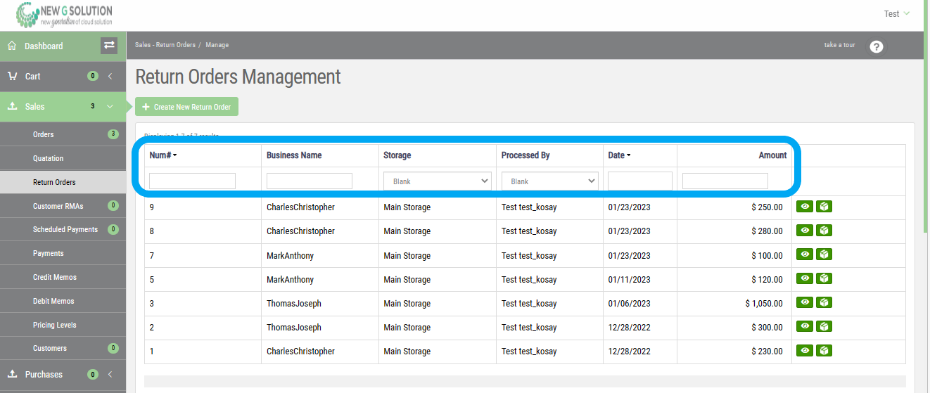 Return Orders - New G Solution