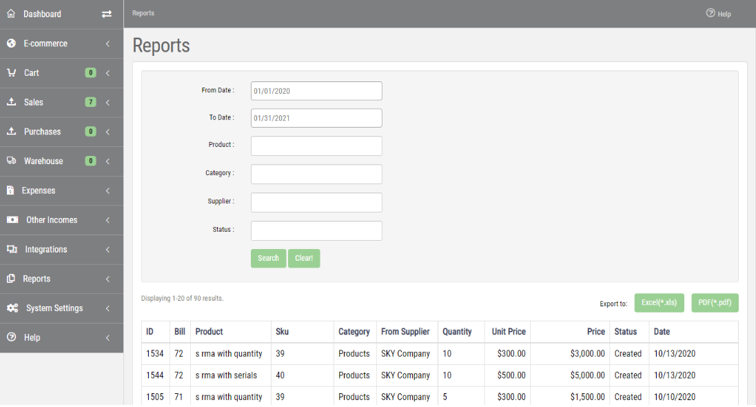Purchases Report - New G Solution