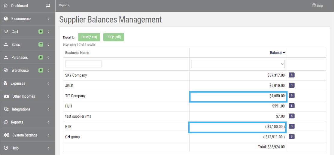 Supplier Balances - New G Solution