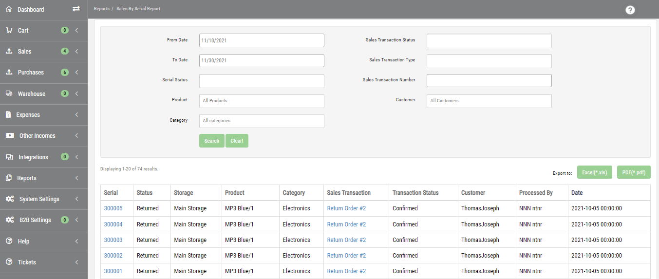 Sales By Serial - New G Solution