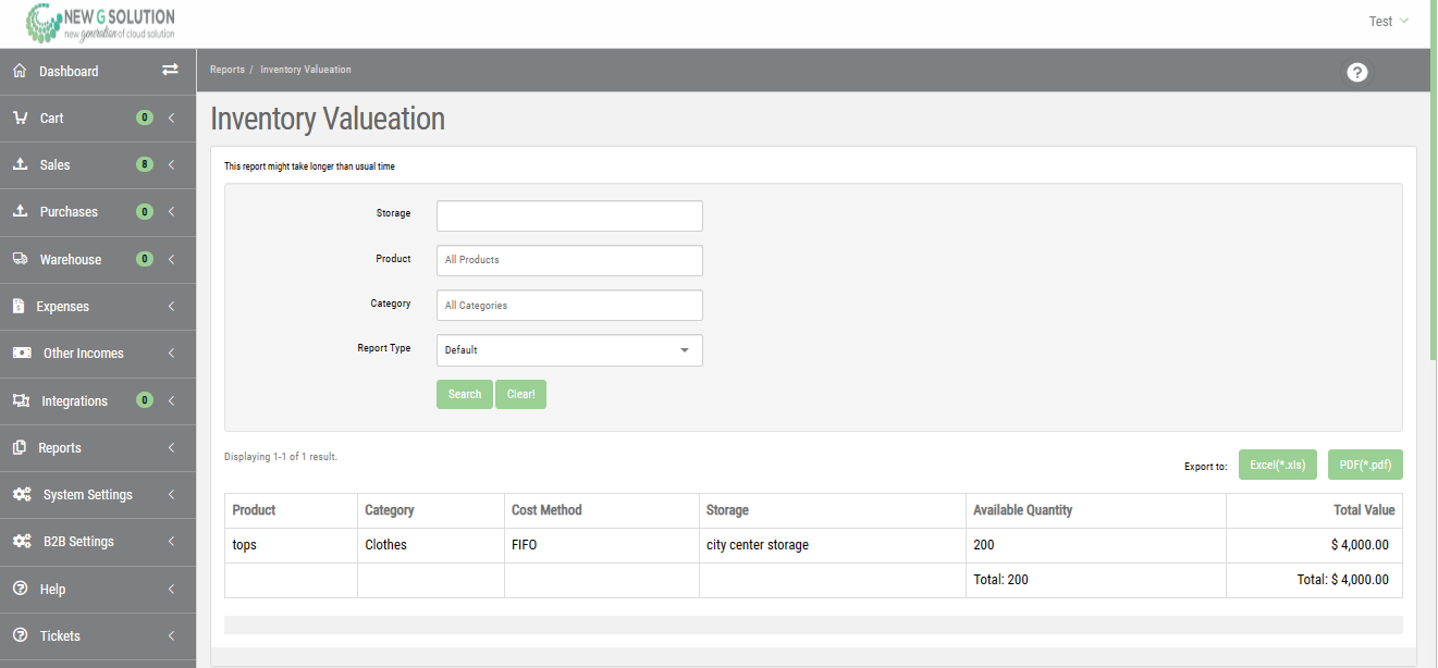 Inventory Valuation - New G Solution